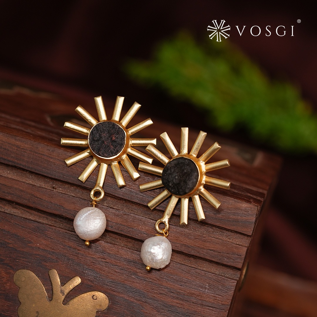 Chakra - Black Stone Handmade 14 Lined Chakra Earrings (E-535) - vosgi