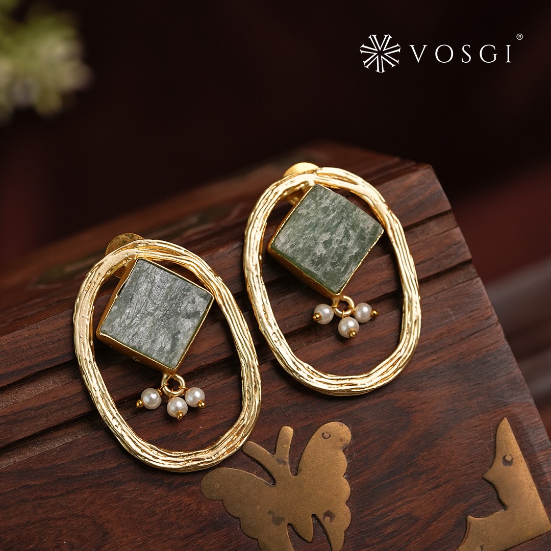 Oval Oasis Grey - Golden Oval Grey Stone Hanging (E-542) - vosgi